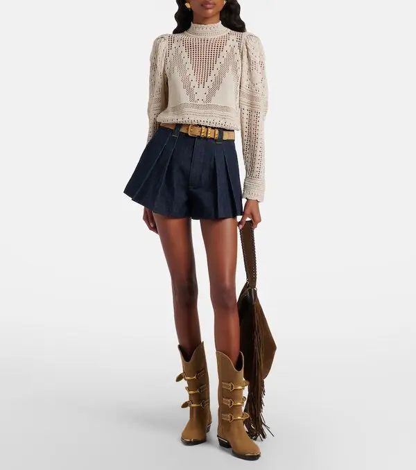 FRAME Pleated Denim Shorts - Blue