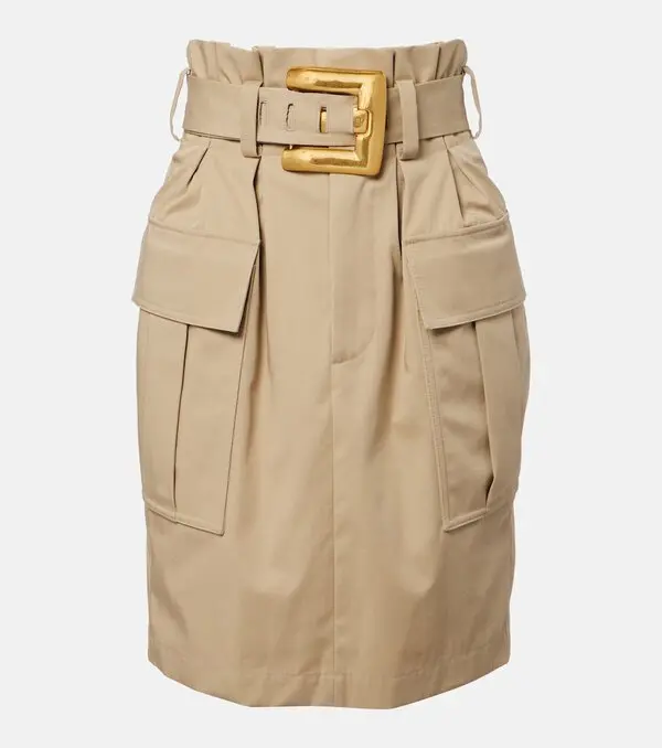 Balmain Belted Cotton Gabardine Mini Skirt