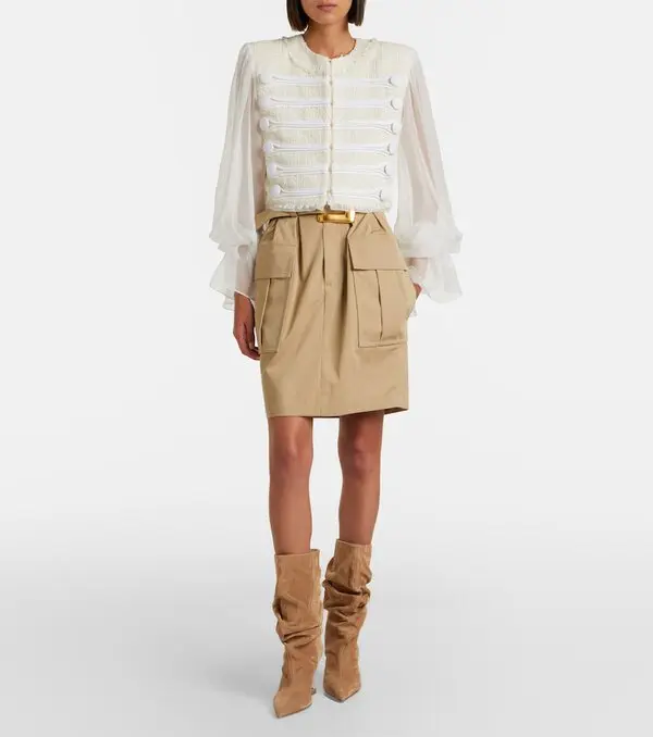 Balmain Belted Cotton Gabardine Mini Skirt