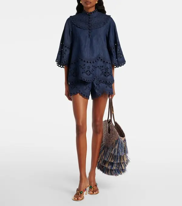 Zimmermann Medium Fringed Raffia Tote Bag - Blue