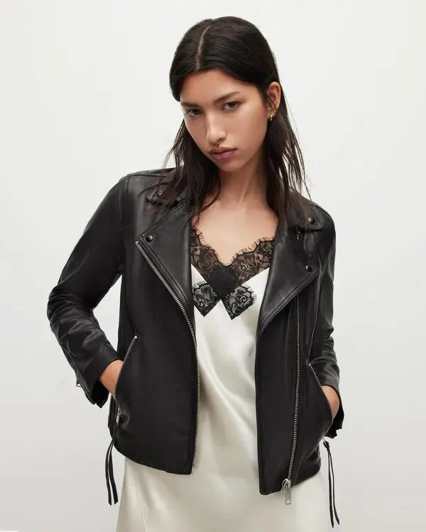 ALLSAINTS Dalby Slim Fit Leather Biker Jacket - Black