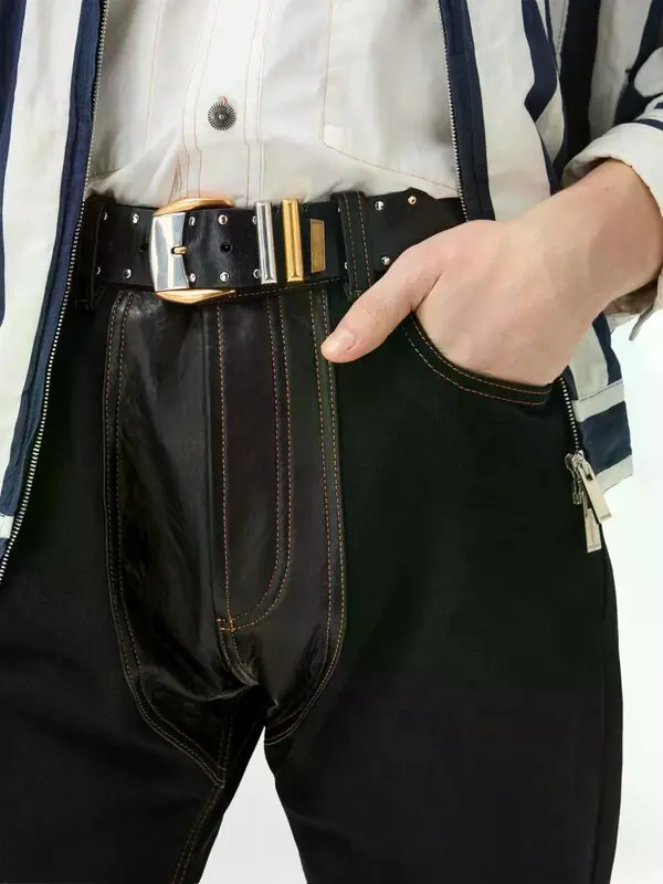 Versace Straight Leg Jeans With Nappa And Leather Trim