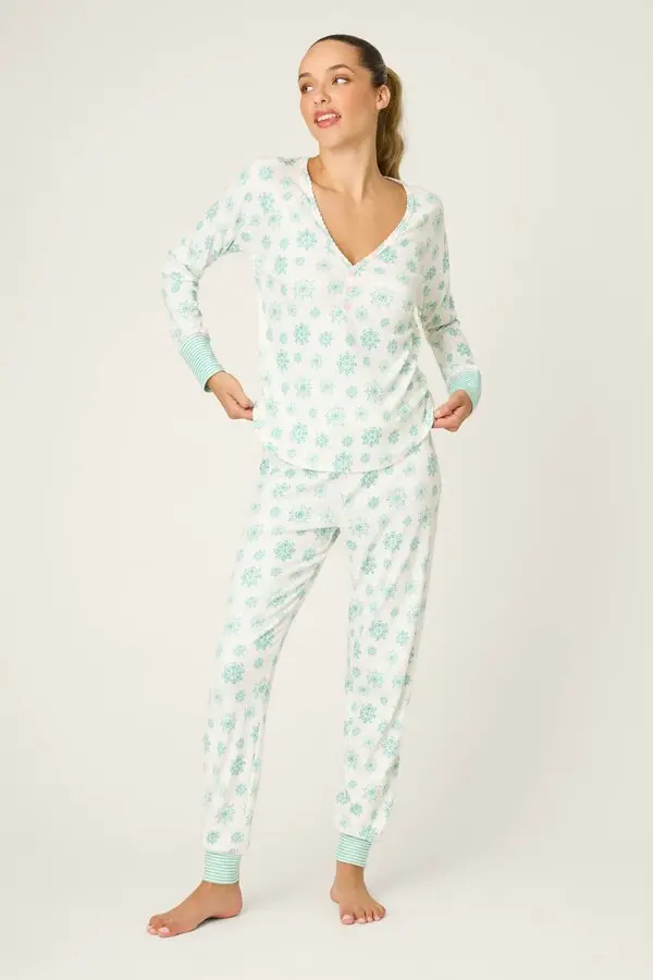 PJ Salvage Snowflake Wishes Pointelle Pants Pajama Set
