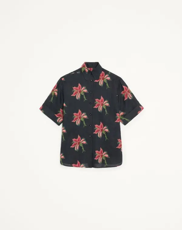 Valentino Garavani Papier Floral Linen Shirt - Black/multicolour