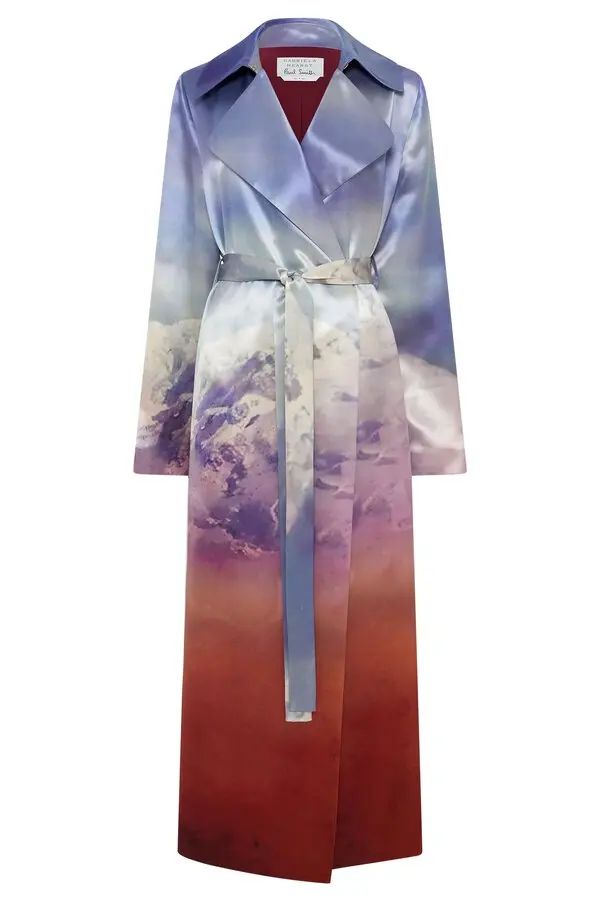 Gabriela Hearst Lyra Trench Coat In Printed Satin Silk Twill - Mountain