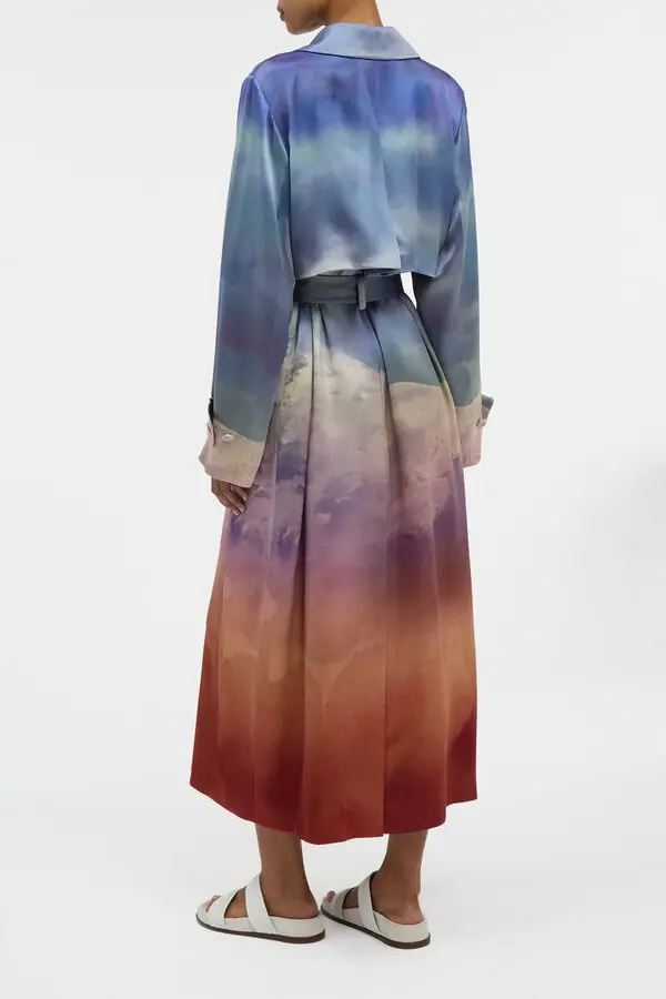 Gabriela Hearst Lyra Trench Coat In Printed Satin Silk Twill - Mountain