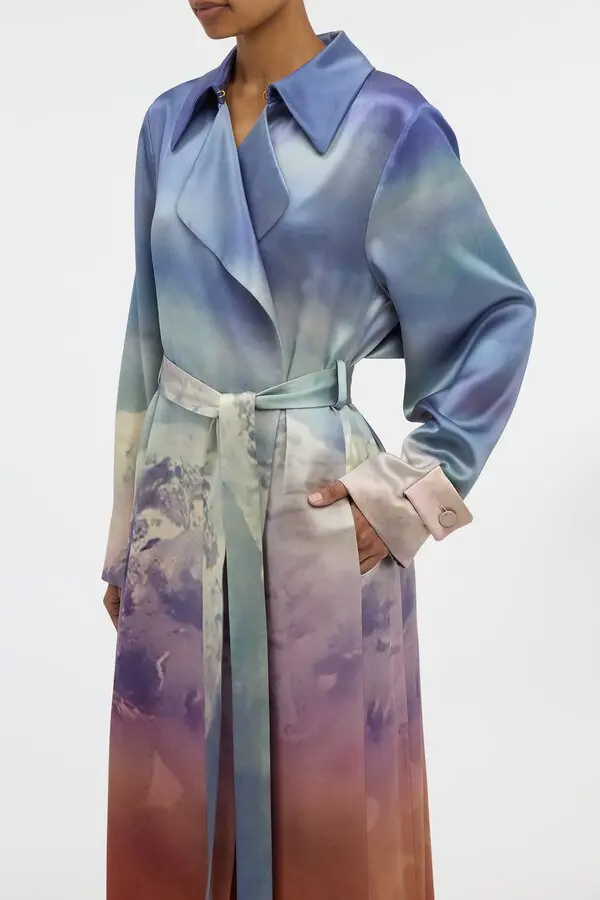 Gabriela Hearst Lyra Trench Coat In Printed Satin Silk Twill - Mountain