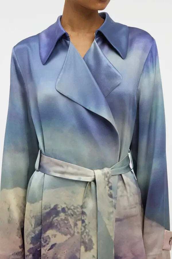Gabriela Hearst Lyra Trench Coat In Printed Satin Silk Twill - Mountain