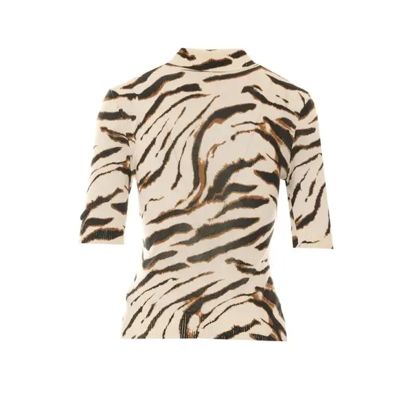 GANNI Zebra Print Short Sleeve Polo Shirt - Cream