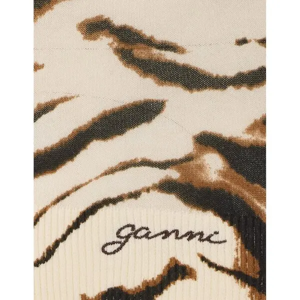GANNI Zebra Print Short Sleeve Polo Shirt - Cream