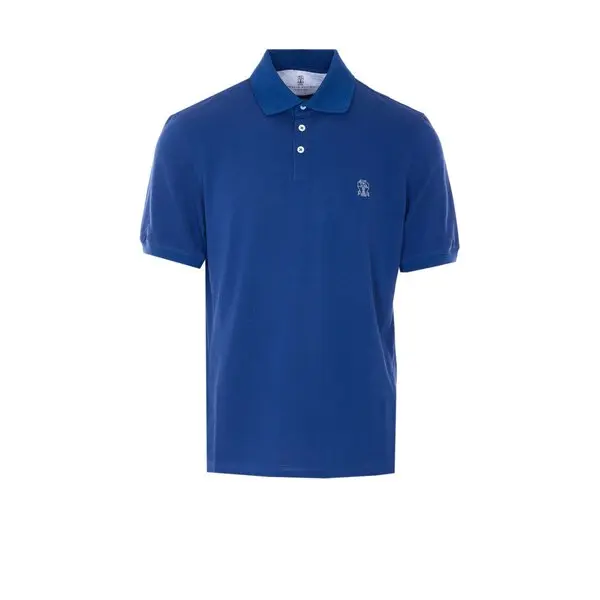 Brunello Cucinelli Cotton Piquet Polo With Logo - Blue