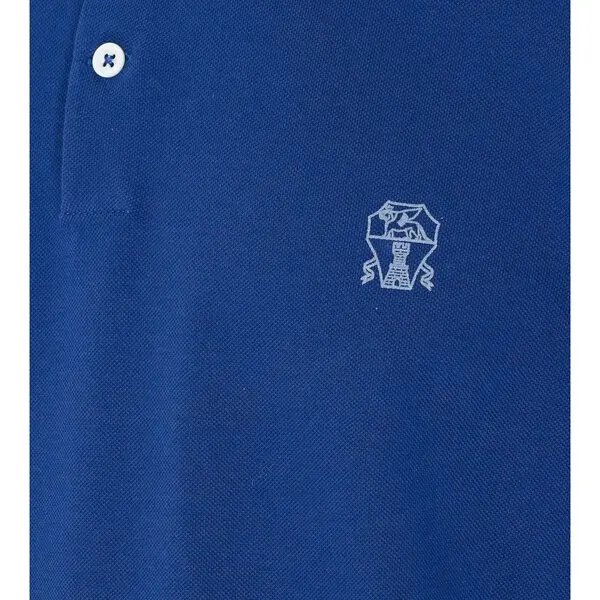 Brunello Cucinelli Cotton Piquet Polo With Logo - Blue