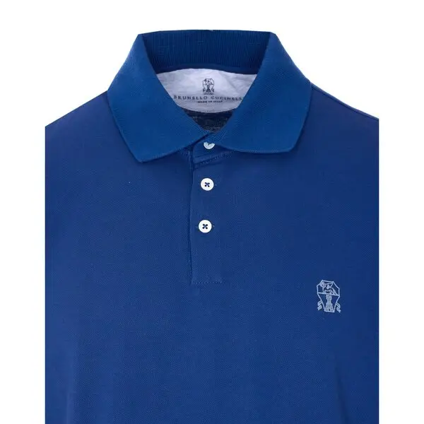 Brunello Cucinelli Cotton Piquet Polo With Logo - Blue