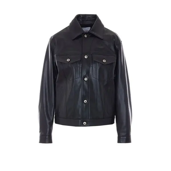 Bottega Veneta Leather Jacket With Intrecciato Bandana - Black