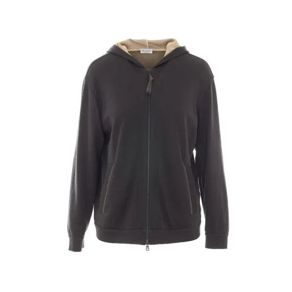 Brunello Cucinelli Cotton And Silk Interlock Hooded Top With Zipper Pull