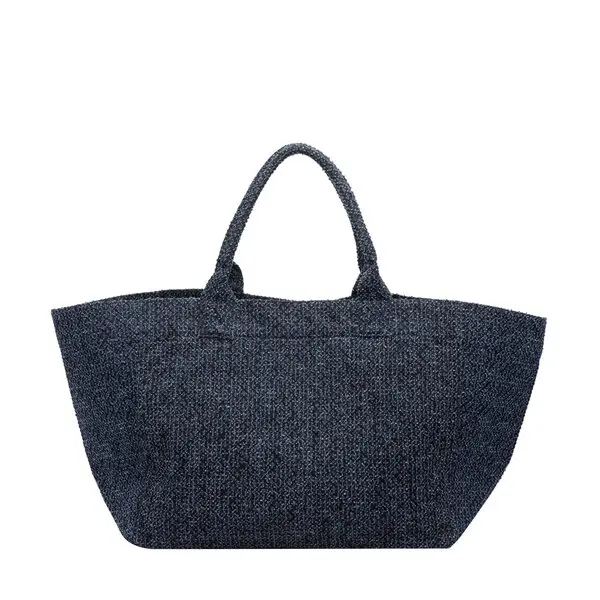 GANNI Large Tweed Shopper Bag With Embroidered Logo - Blue