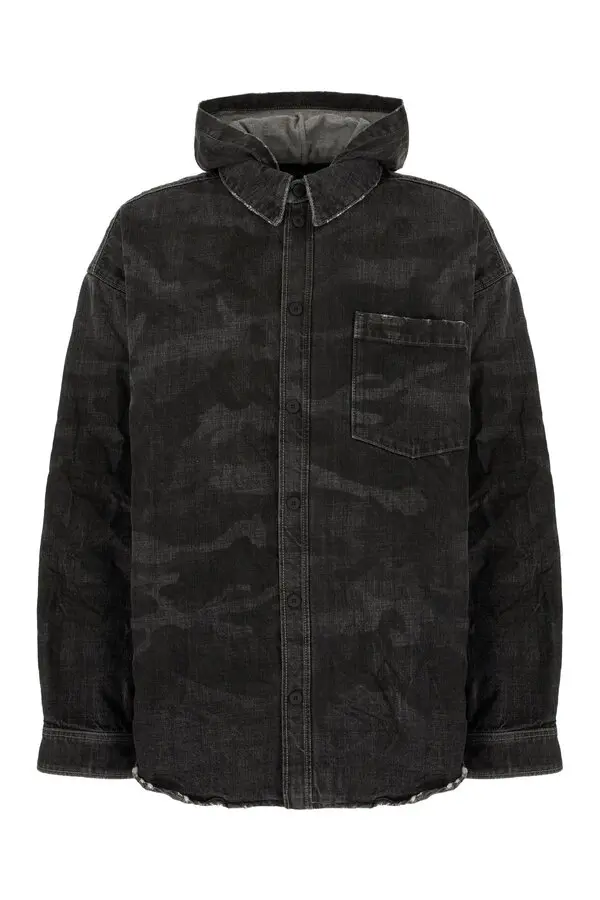 Balenciaga Camouflage Print Hooded Denim Jacket