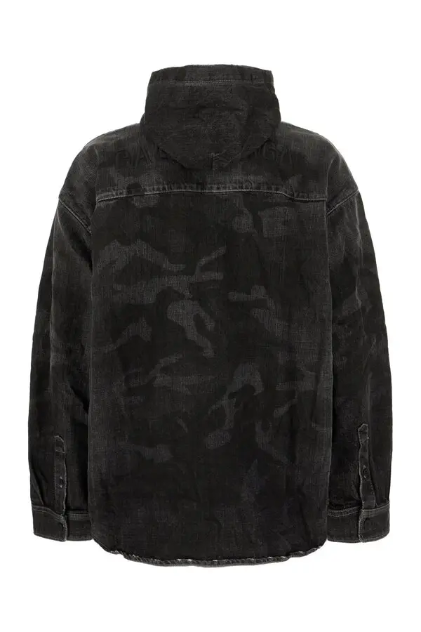 Balenciaga Camouflage Print Hooded Denim Jacket - Multicolor