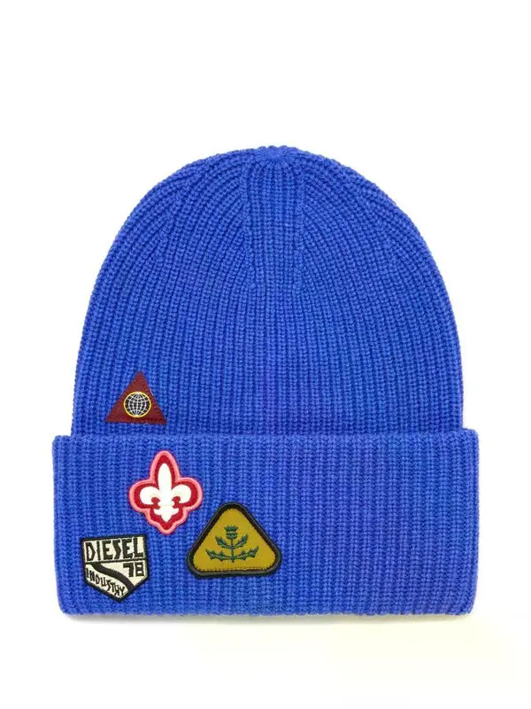DIESEL® K-phat Patch-detail Ribbed-knit Beanie Hat - Blue