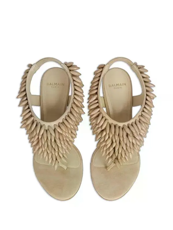 Balmain Beaded Suede Wedge Sandals