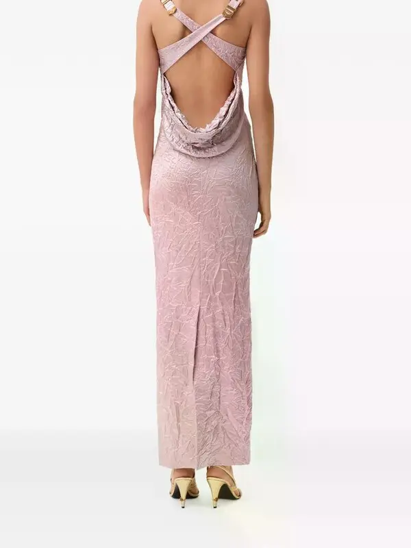 Versace Cady Satin Gown With Embellished Criss-cross Straps