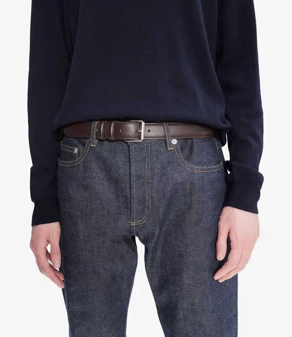 A.p.c. Smooth Leather Belt With Silvertone Buckle - Dark Brown