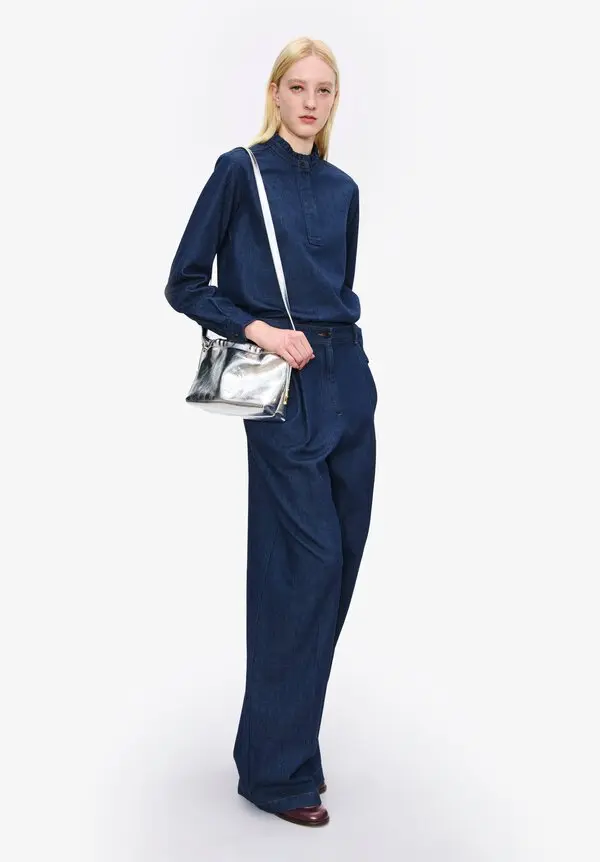 A.p.c. Ruffled Collar Blouse In Denim - Indigo