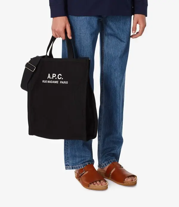 A.p.c. Recuperation Shopping Bag In Stonewashed Cotton Canvas - Black