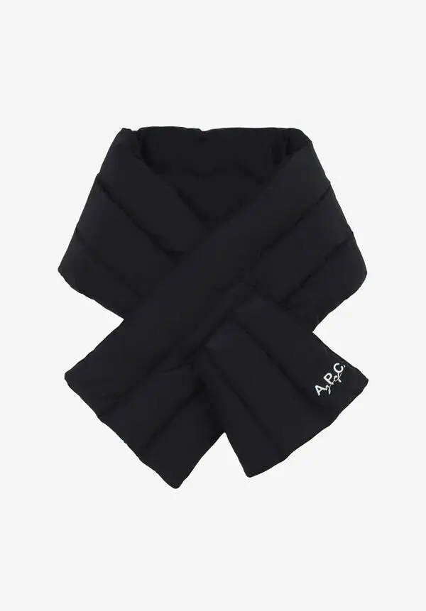 A.p.c. Quilted Scarf With Logo Detail - Black