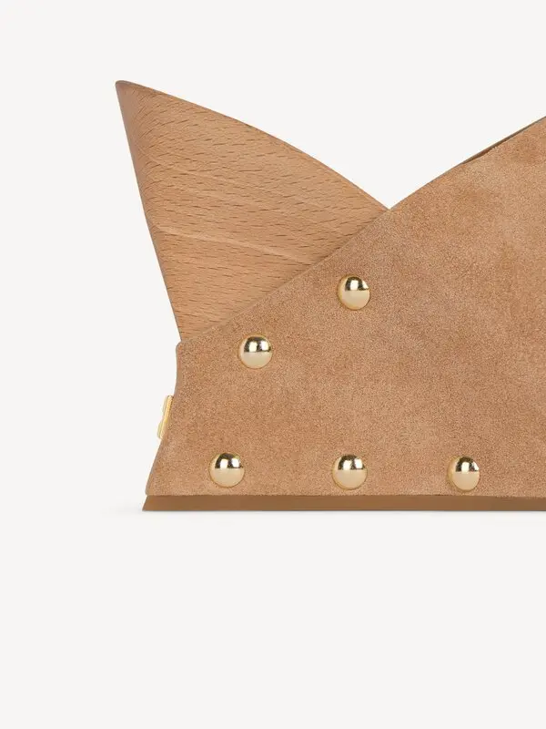 Balmain Wedge Clogs In Suede And Wood With Gold Studs - Beige