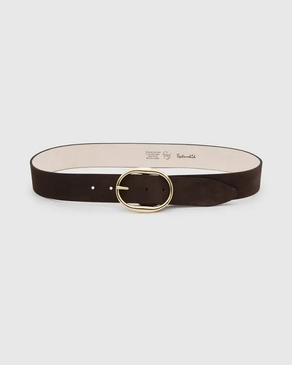 Splendid Wide Suede Belt With Gold Tone Buckle - Chocolate