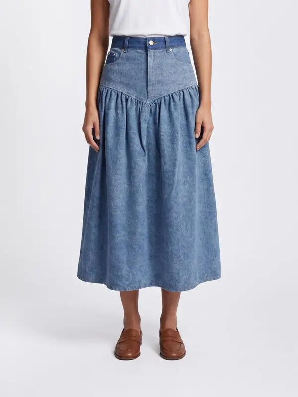 GANNI A-line Denim Midi Skirt - Blue