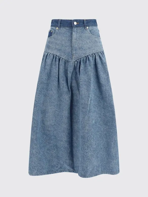 GANNI A-line Denim Midi Skirt