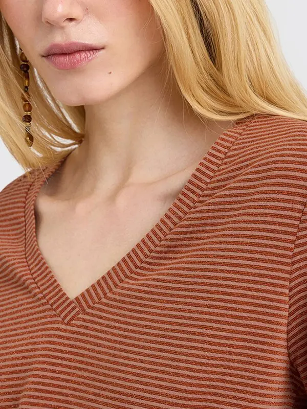 Momoni Striped V-neck T-shirt In Cotton Blend