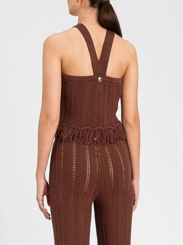 TWINSET Knitted Cotton Halter Top With Fringe Detail