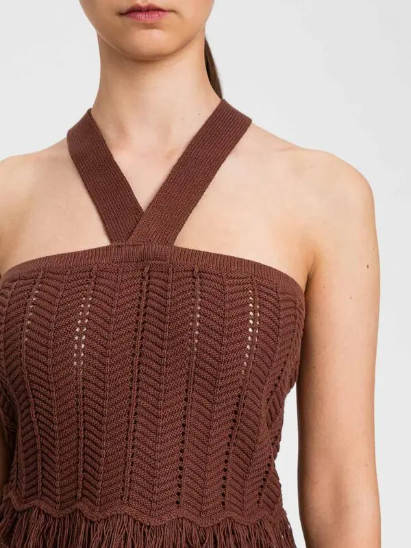 TWINSET Knitted Cotton Halter Top With Fringe Detail