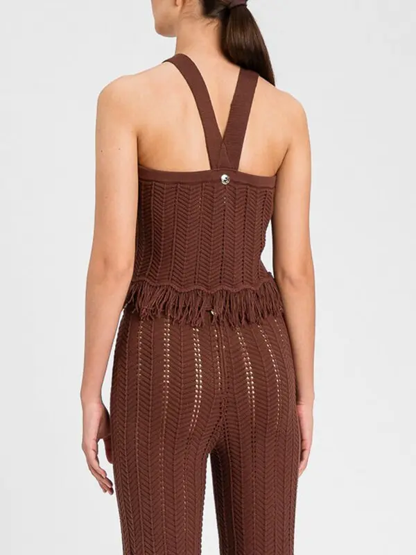 TWINSET Knitted Cotton Halter Top With Fringe Detail
