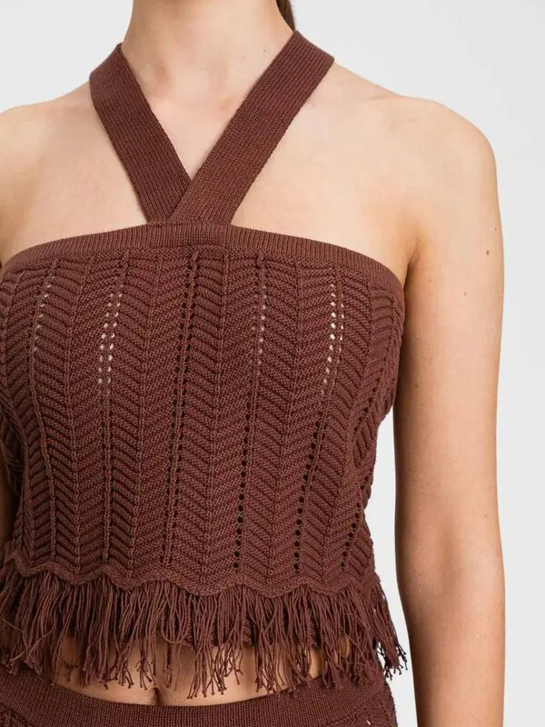 TWINSET Knitted Cotton Halter Top With Fringe Detail