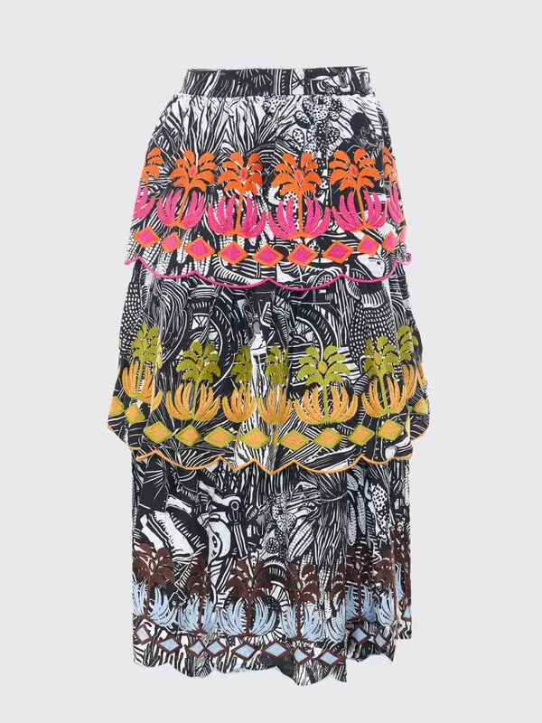 Farm Rio High-waist Tropical Print Embroidered Cotton Midi Skirt - Multicolor