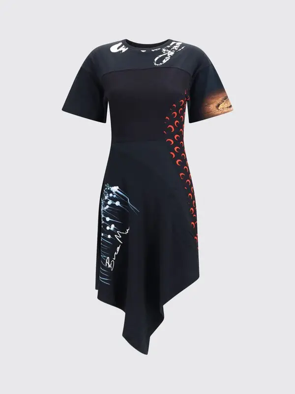 MARINE SERRE Asymmetrical Graphic Print Cotton Midi Dress