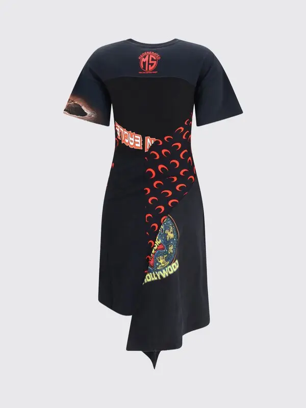 MARINE SERRE Asymmetrical Graphic Print Cotton Midi Dress