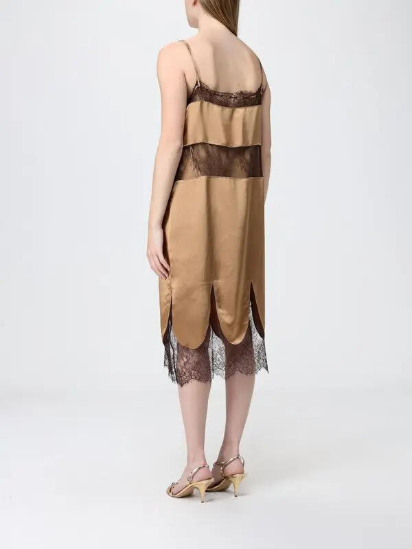 FERRAGAMO Midi Slip Dress With Lace Inserts