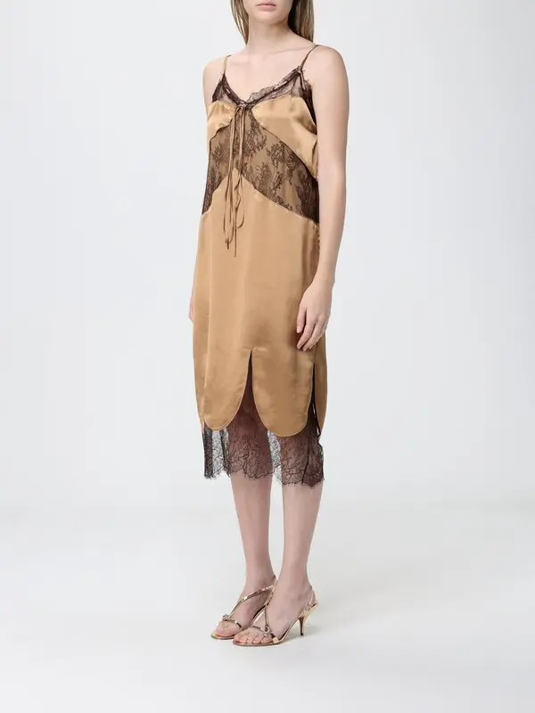 FERRAGAMO Midi Slip Dress With Lace Inserts