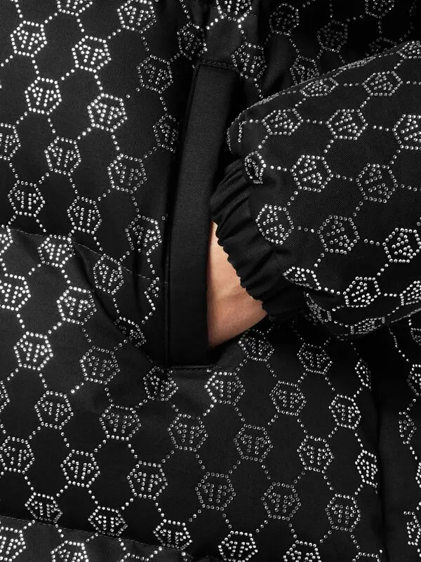 Philipp Plein Cotton Canvas Down Coat With Rhinestone Logo
