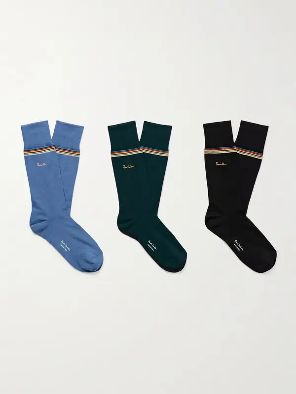 Paul Smith Three-pack Striped Cotton-blend Socks - Multi