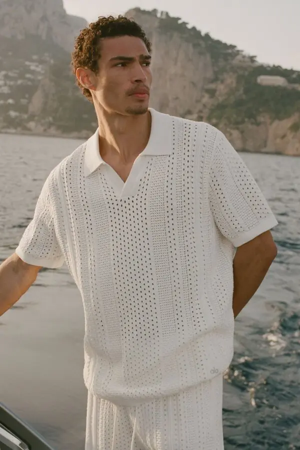 Alo Yoga Coastline Knit Short Sleeve Polo Top - Ivory