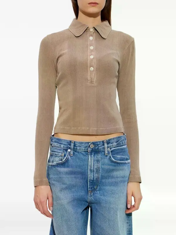 Citizens Of Humanity Brea Ribbed Long-sleeve Polo Top - Neutrals