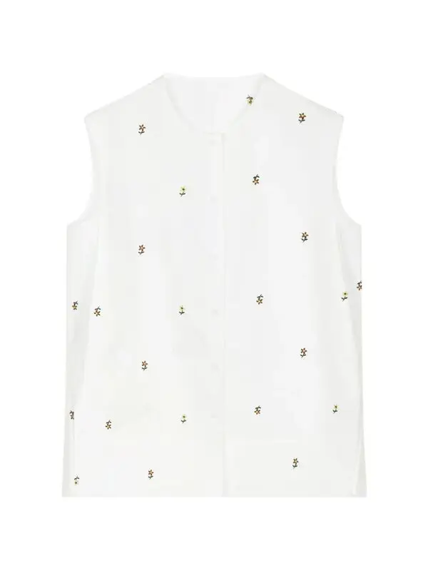 LESS Floral Embroidered Vest - White