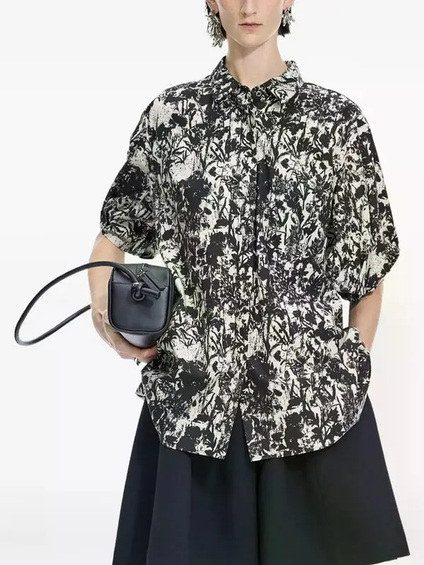 JNBY Floral Print Gathered Shirt - Black