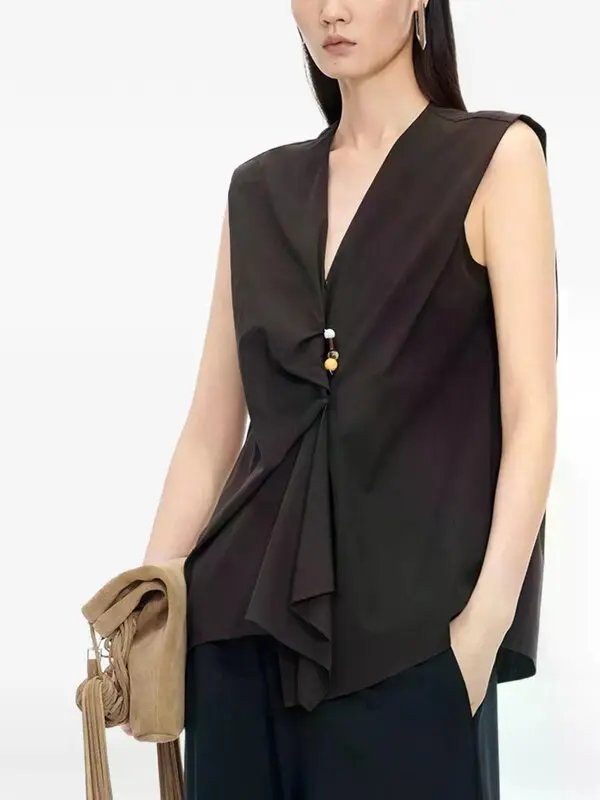 JNBY Deconstructed V-neck Sleeveless Blouse - Brown